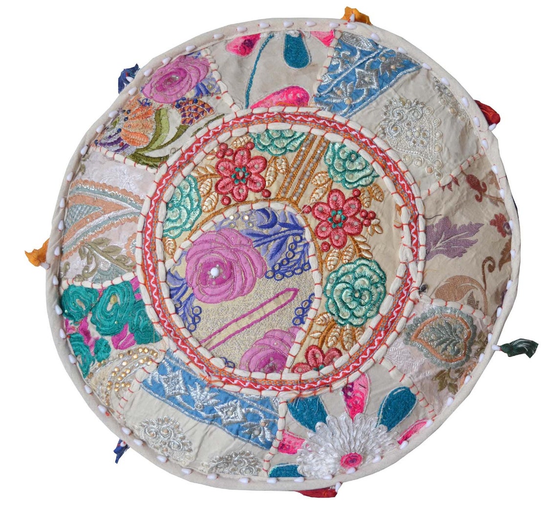 Indian Vintage Handmade Round Pouf Cover 100% Cotton Patchwork - Etsy
