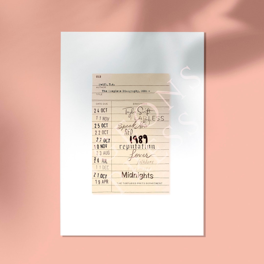 Taylor Swift Album Print, Taylor Swift Poster, Vintage Library Card ...