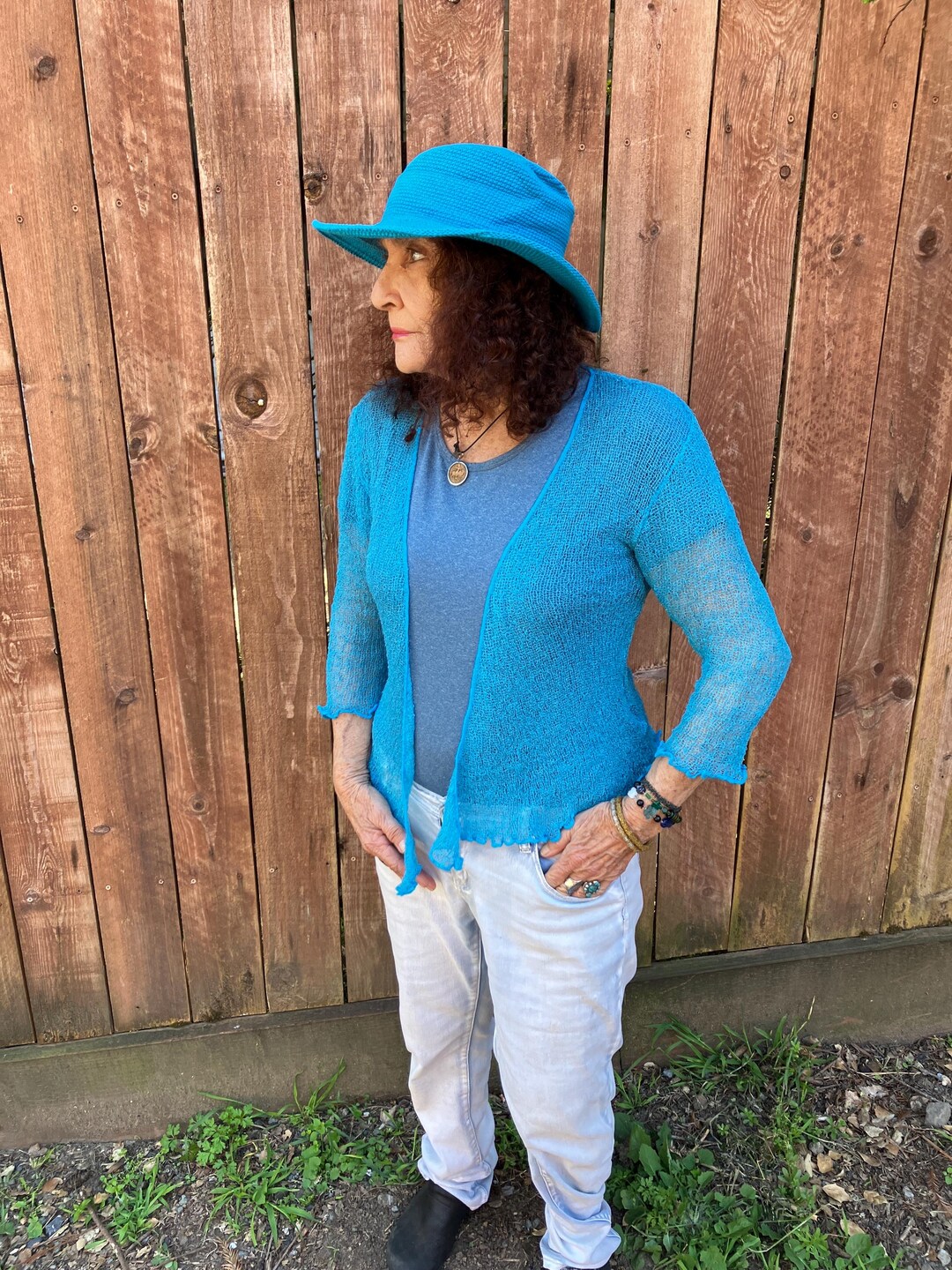 SALE Knit Shrug Bolero 3/4 Cardigan Turquoise - One Size Versatile ...