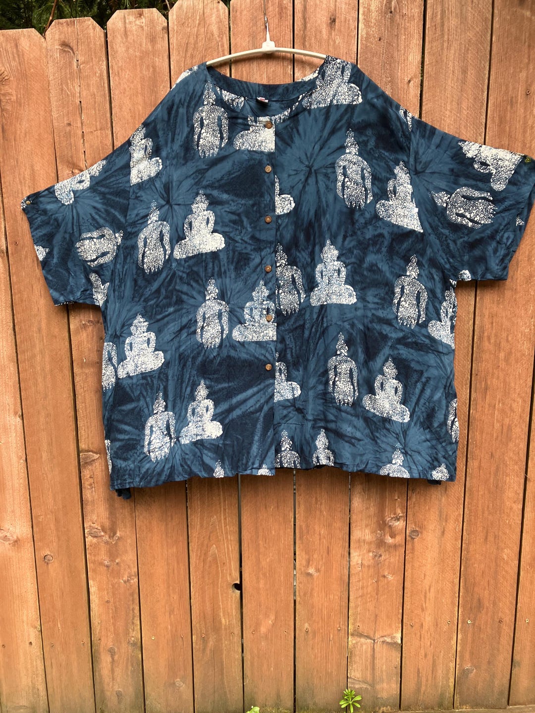 Plus Size Batik Shirt: Buddha Design Indigo Rayon, Unisex 3X - Etsy