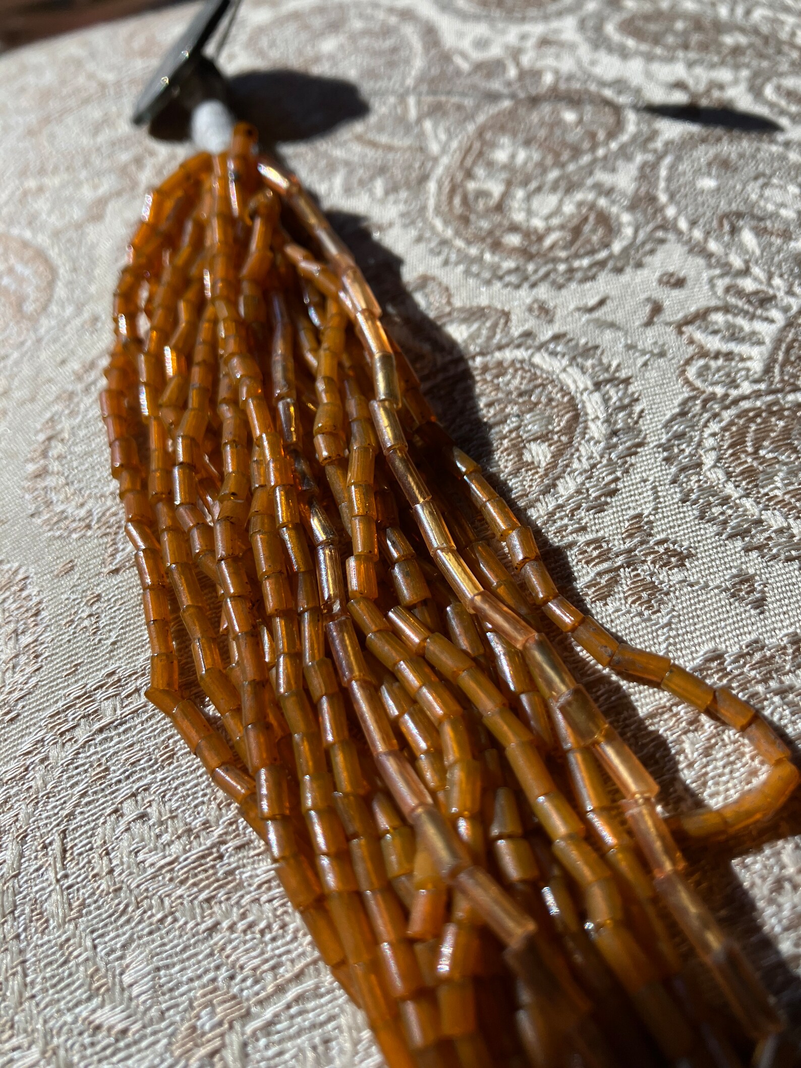 Nepal Newari potey Golden Glass Tube Vintage Traditional Bead Necklace ...