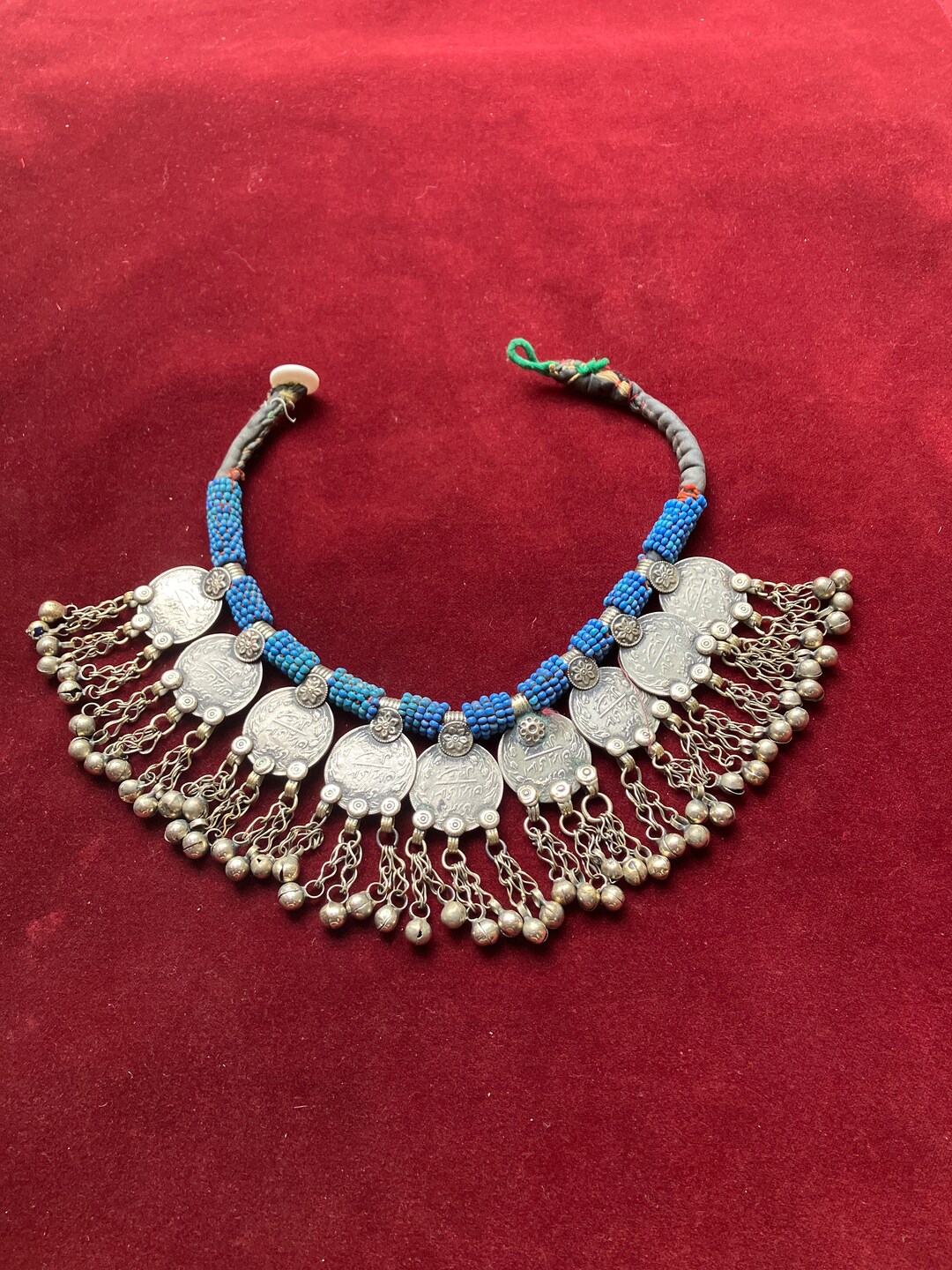 Vintage Kuchi Tribal Necklace: Afghan Coin & Blue Bead Boho Jewelry - Etsy