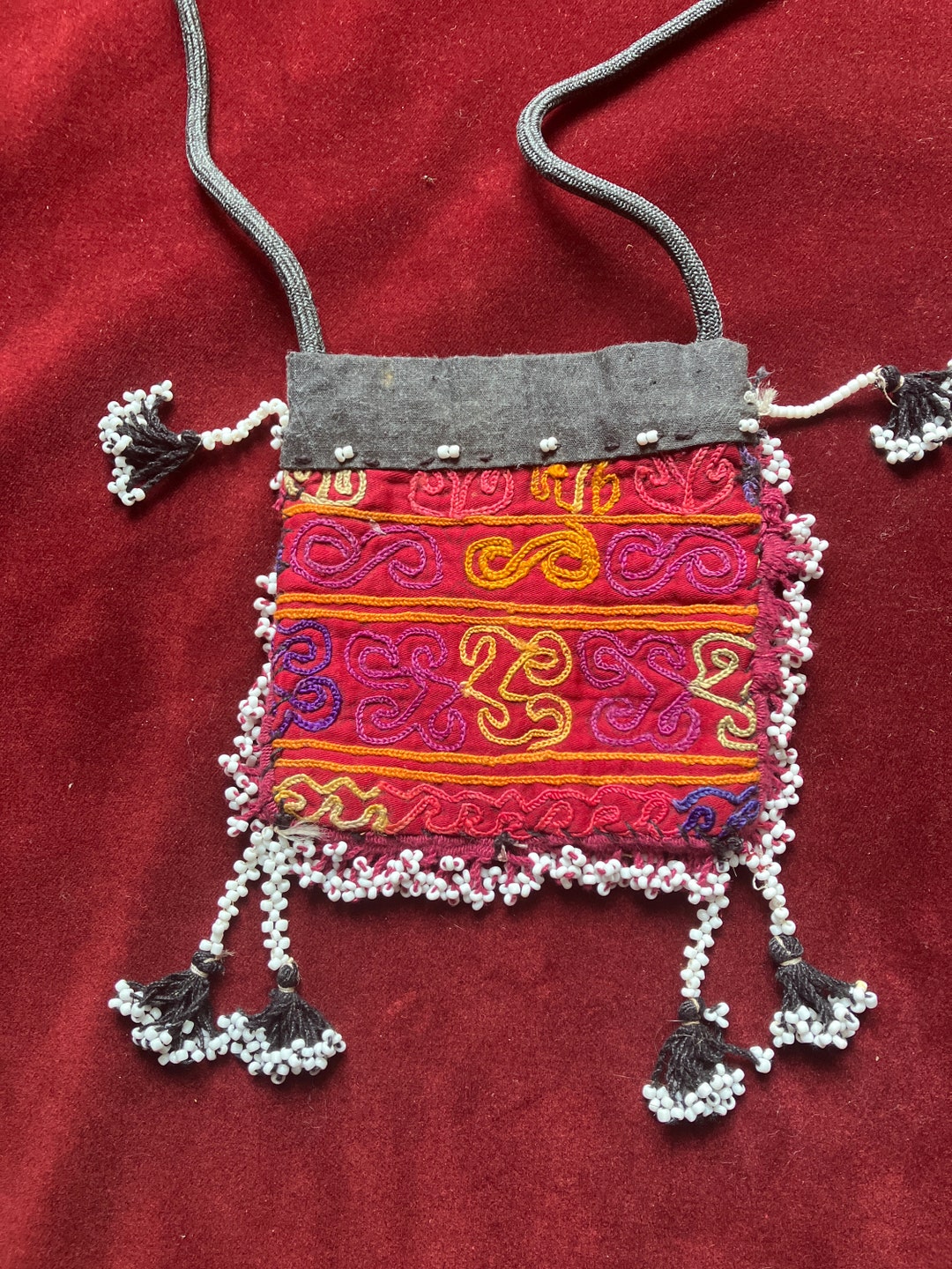 Afghan Kuchi Embroidered Bead Tribal Vintage Shaman Bag/pouch Necklace ...