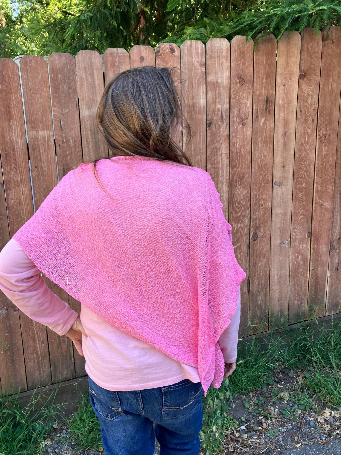SALE Bali Pink Knit Poncho - Light Weight -wedding- Bridesmaids Arm ...