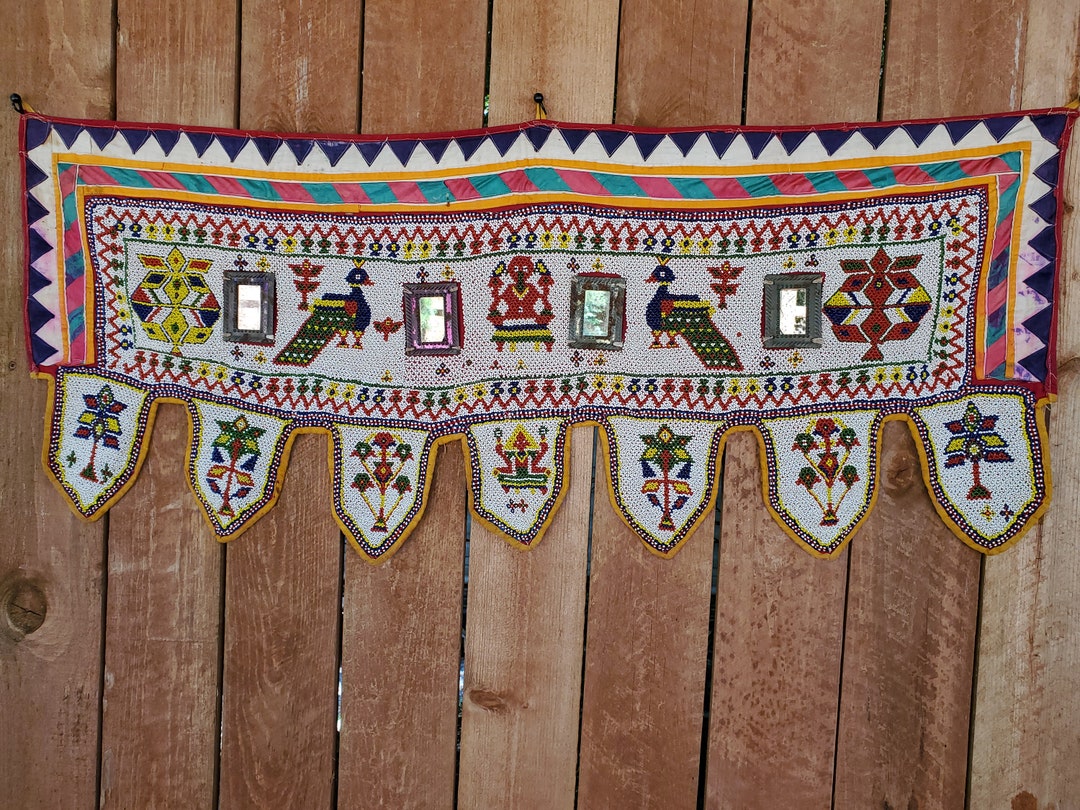 Indian Beaded and Mirrors Vintage Toran Wall Hanging Traditional ...