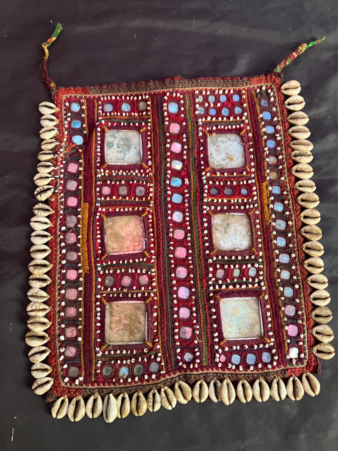 Banjara Tribal Textile Wall Hanging: Vintage Indian Mirror & Cowrie ...