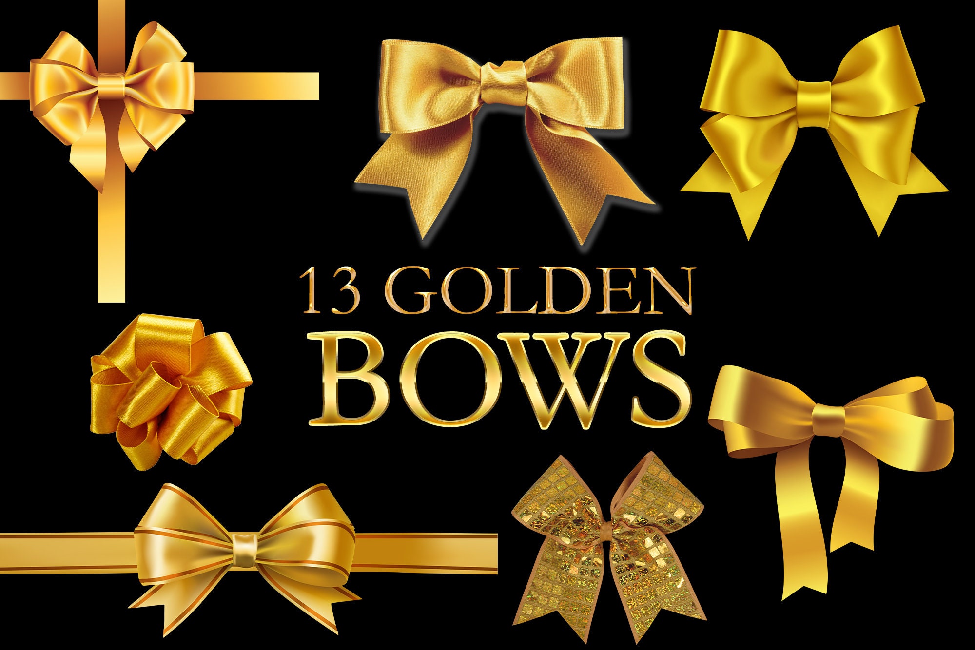13 Gold Bow Clipart Christmas Ribbon Gift Ribbon Gold - Etsy