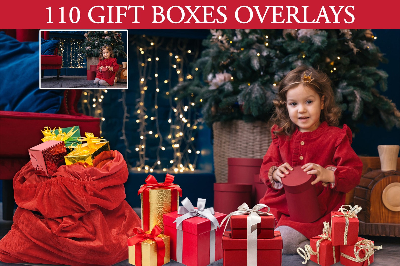 110 Christmas Gift Box Overlays Photoshop Overlay Photo - Etsy