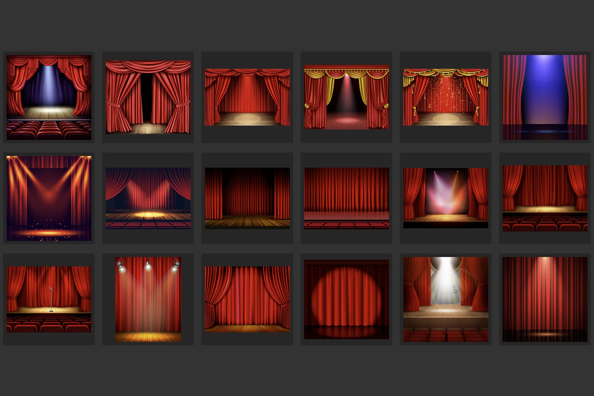 18 Theater Stage Backdrops, Red Curtains, Empty Spotlight Scenes, Opera ...