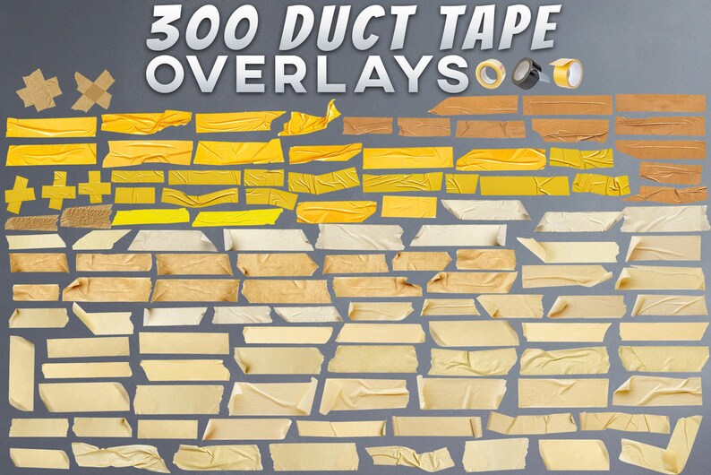 300 Duct Tape Overlays: Wrinkled Texture PNG Stickers, Self-adhesive ...