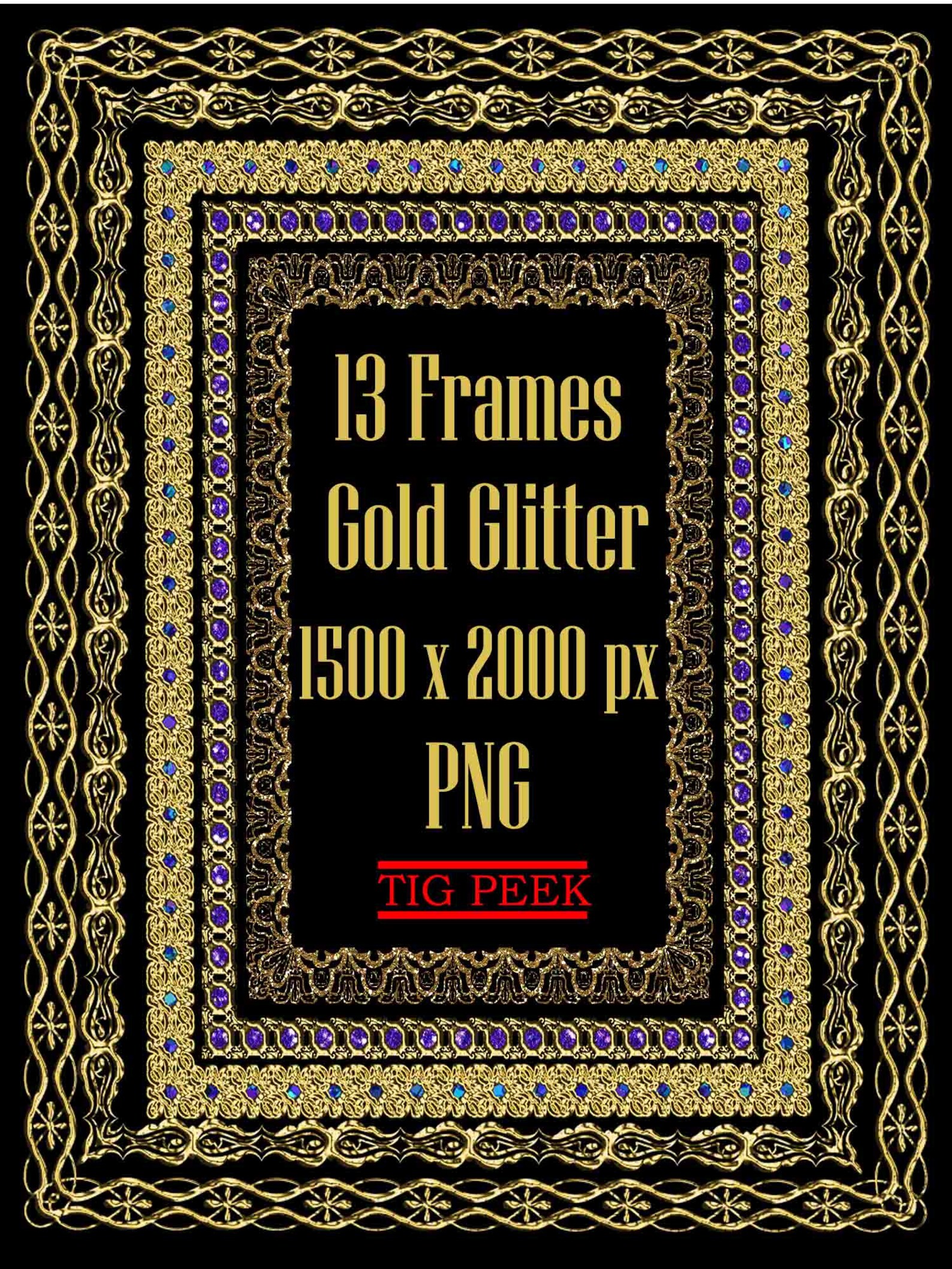 13 Gold glitter frames clipart digital glitter frame golden | Etsy
