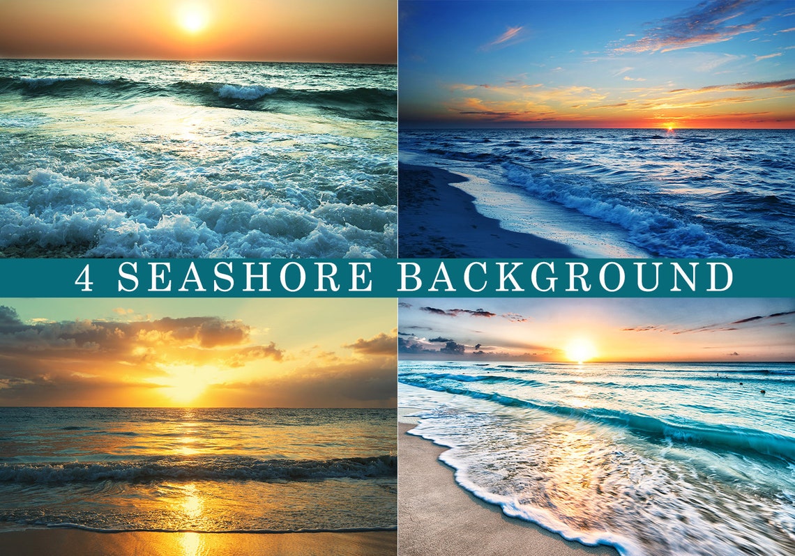 4 Seashore Digital Backgrounds Ocean Beach Waves of the Sea - Etsy