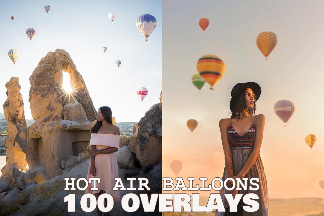 100 Hot Air Balloon Photo Overlays, Flying Balloons, PNG - Etsy