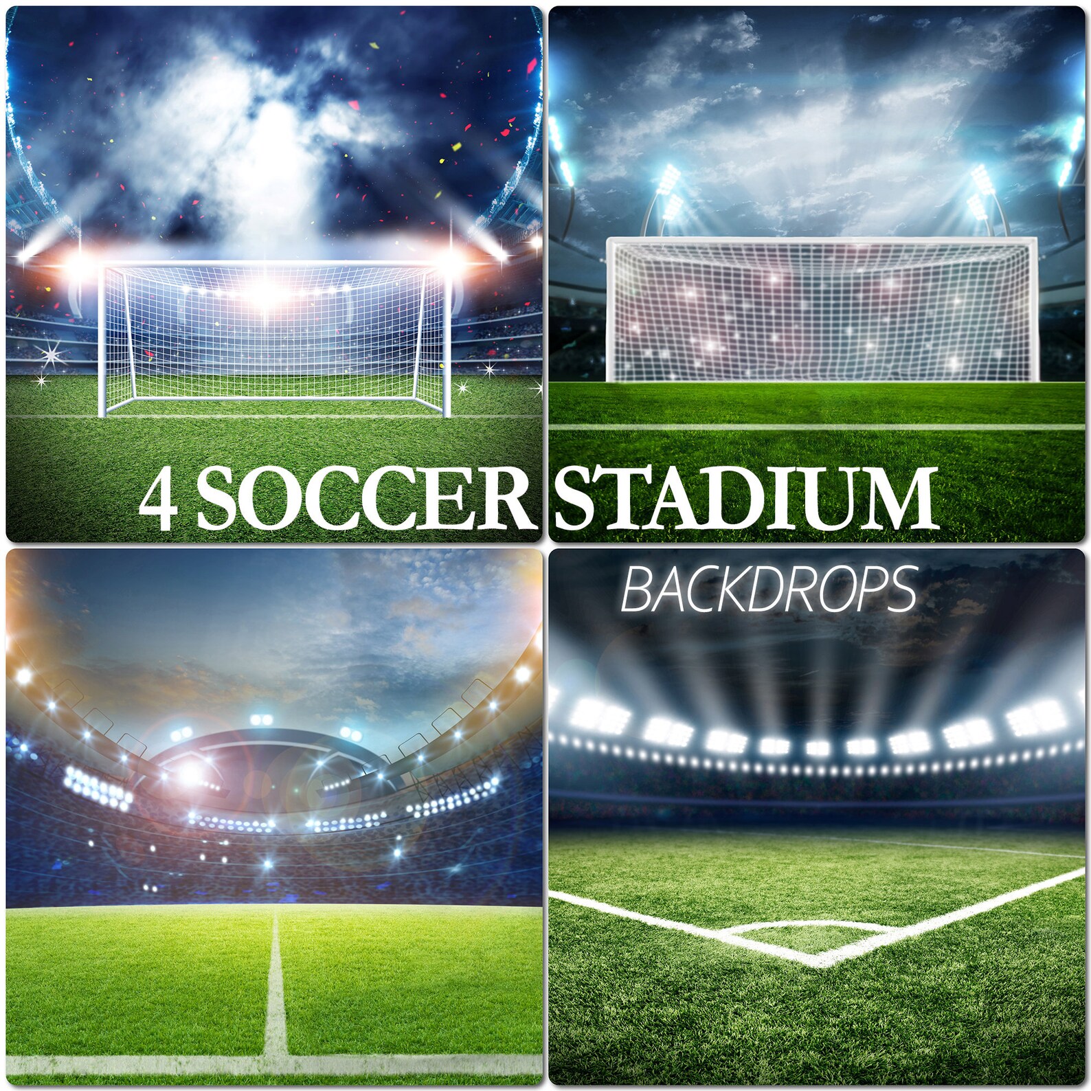 4 Soccer Stadium Backgrounds, Sports Empty Spotlight Arena, Stadium ...