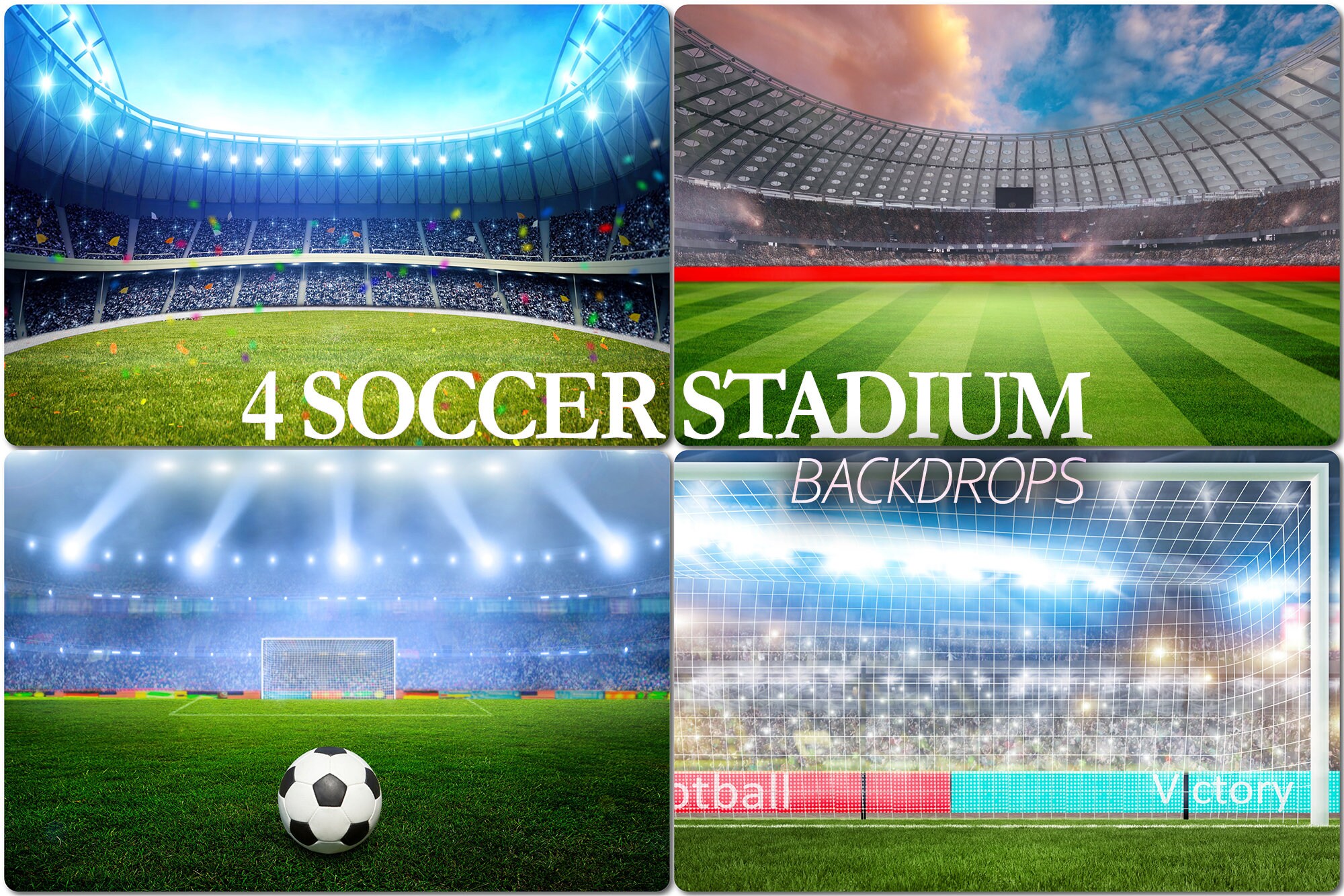 4 Soccer Stadium Backgrounds, Sports Empty Spotlight Arena, Stadium ...