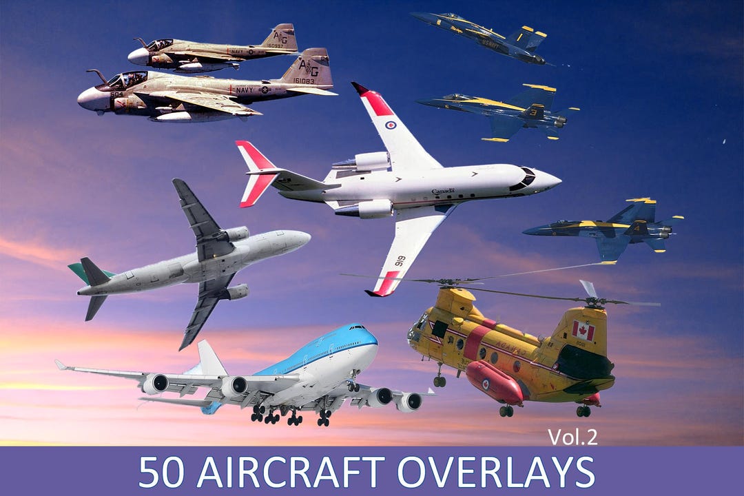 50 Aircraft PNG Overlays, Realistic Flying Airplanes, Military Flying ...