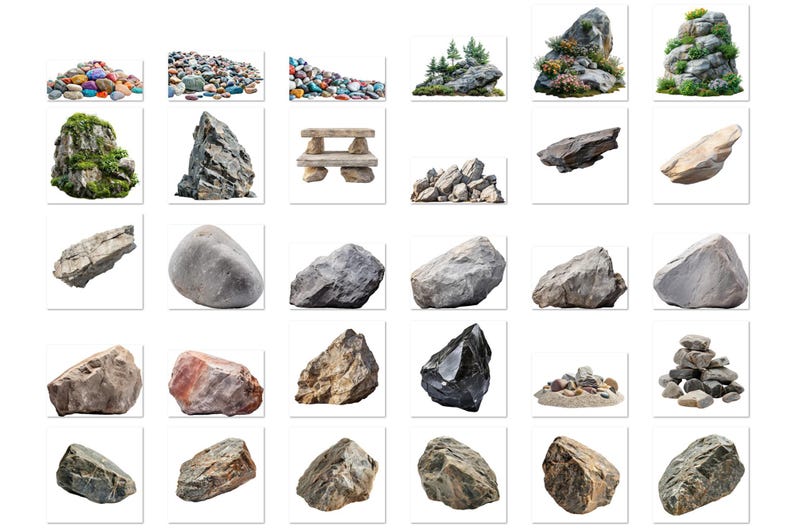 100 Stone Overlays: Rock PNG Cutouts, Mineral Ground, Rocky Cliff ...