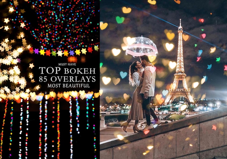 85 Hearts Stars Bokeh Photo Overlays, Romantic Gold Bokeh Light Effects ...