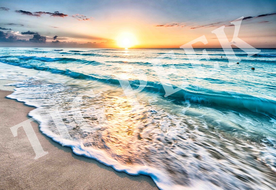 4 Seashore Digital Backgrounds Ocean Beach Waves of the Sea - Etsy