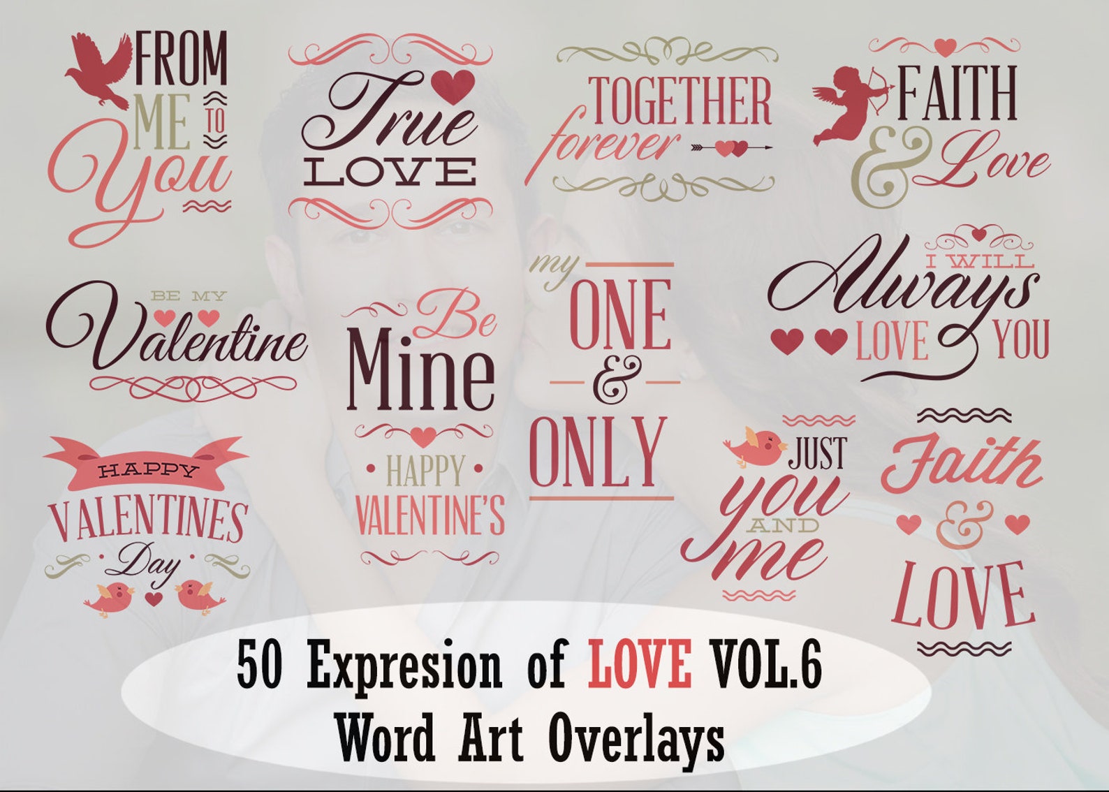 50 Word Art Valentine's Day Overlays Expresion of Love | Etsy
