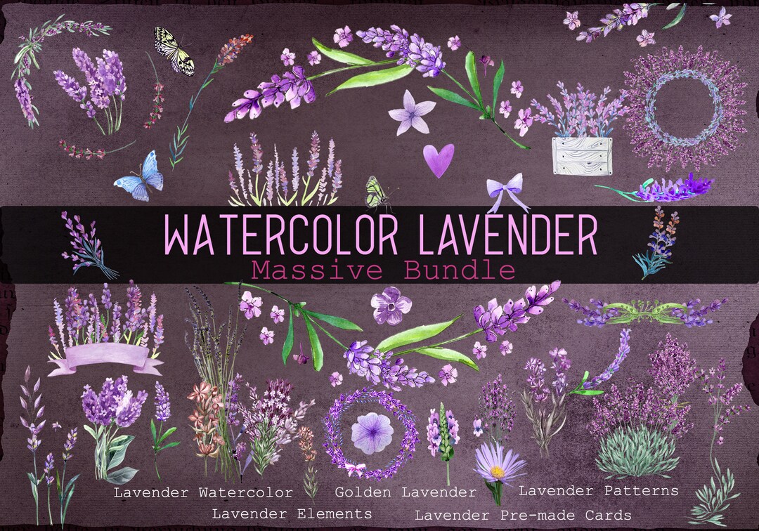 Bundle Watercolor Lavender Overlays, Lavender Spring, Lavender Flowers ...