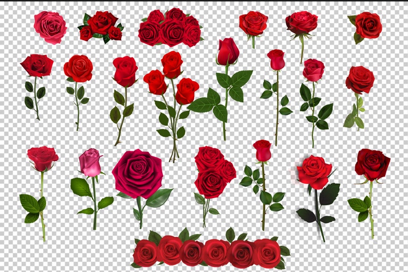 22 Red Rose Clipart Digital, Red Roses Clipart, Red Single Bouquet ...