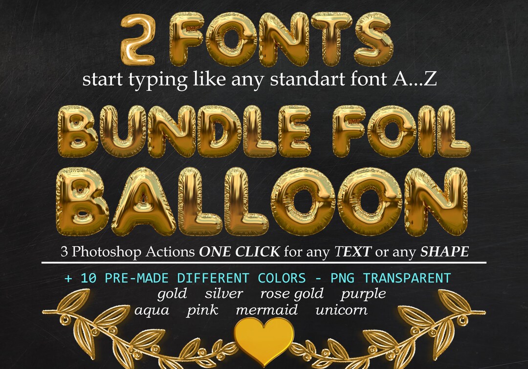 Bundle Gold Foil Balloons Action for Photoshop, Gold Balloon Foil ...