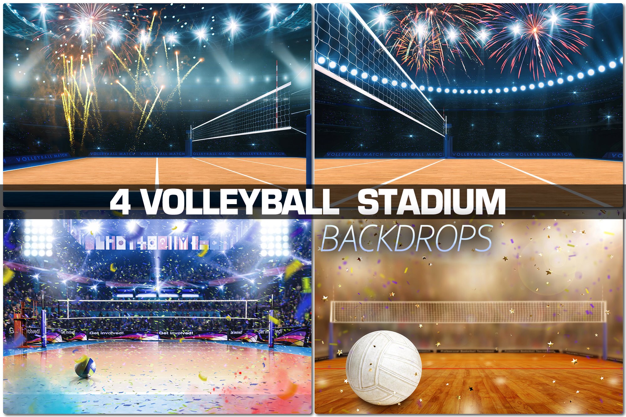 4 Empty Volleyball Stadium Photography Backdrops: Sports Competition ...