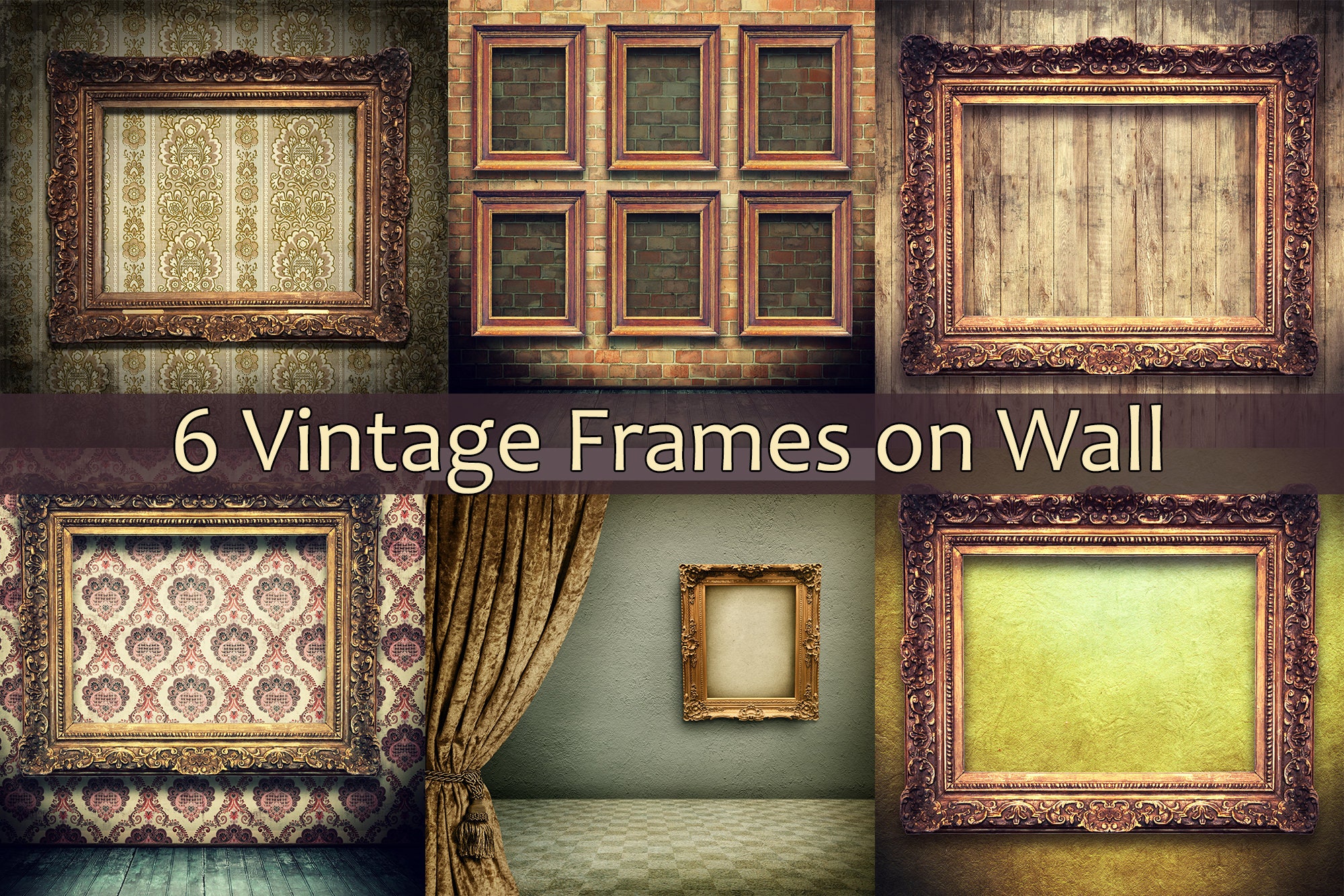 6 Digital Background Vintage Frames on Wall digital backdrop | Etsy