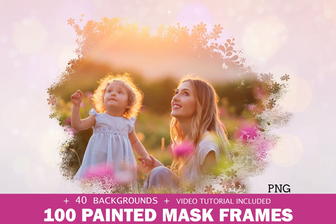 100 Painted Mask Frames, Photo Frame, Photoshop Overlay, Watercolor ...