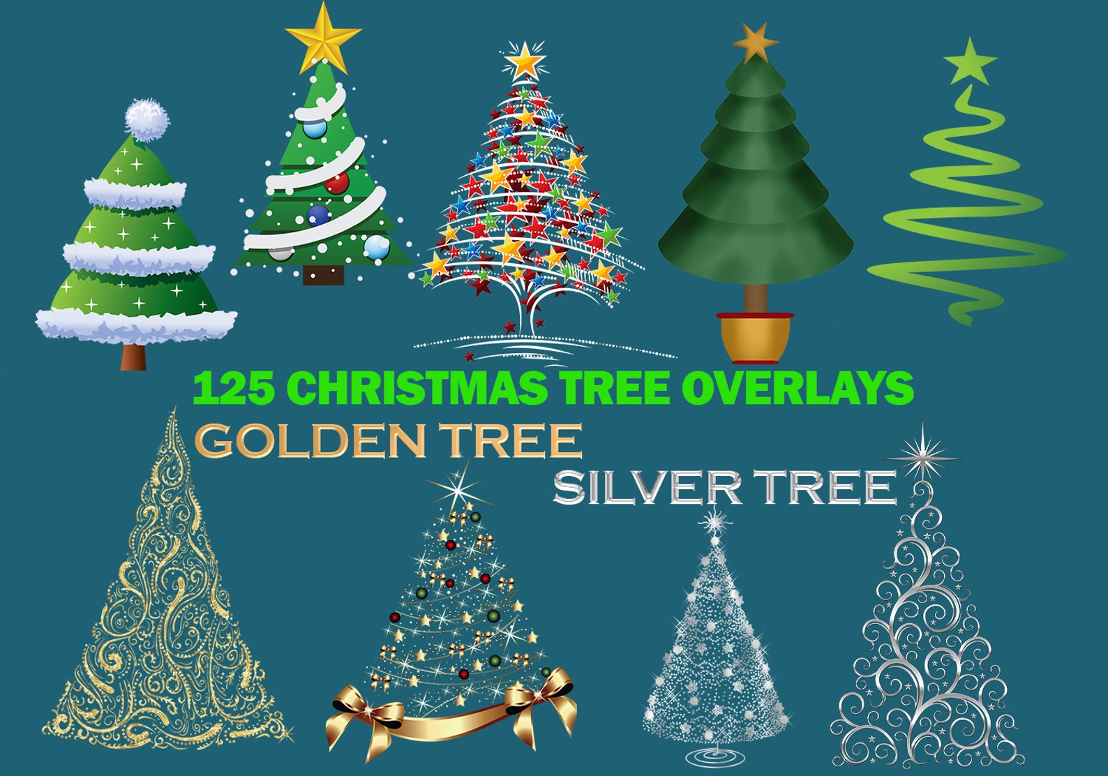 150 Christmas Tree Clipart Christmas Tree Overlays for - Etsy