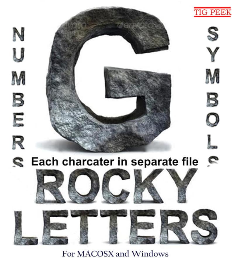 Set of Rocky Letters Numbers Symbols, Photohop Letters, Letters JPG ...