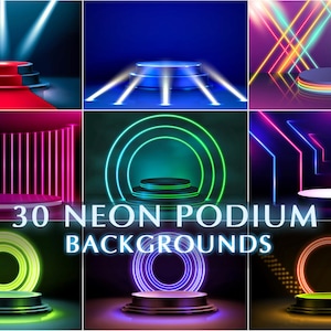 30 Digital NEON Podium Stage, Glowing Colorful Backdrop, Modern Electro ...