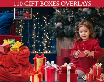 110 Christmas Gift Box Photo Overlays, Red Birthday Present, Gift ...