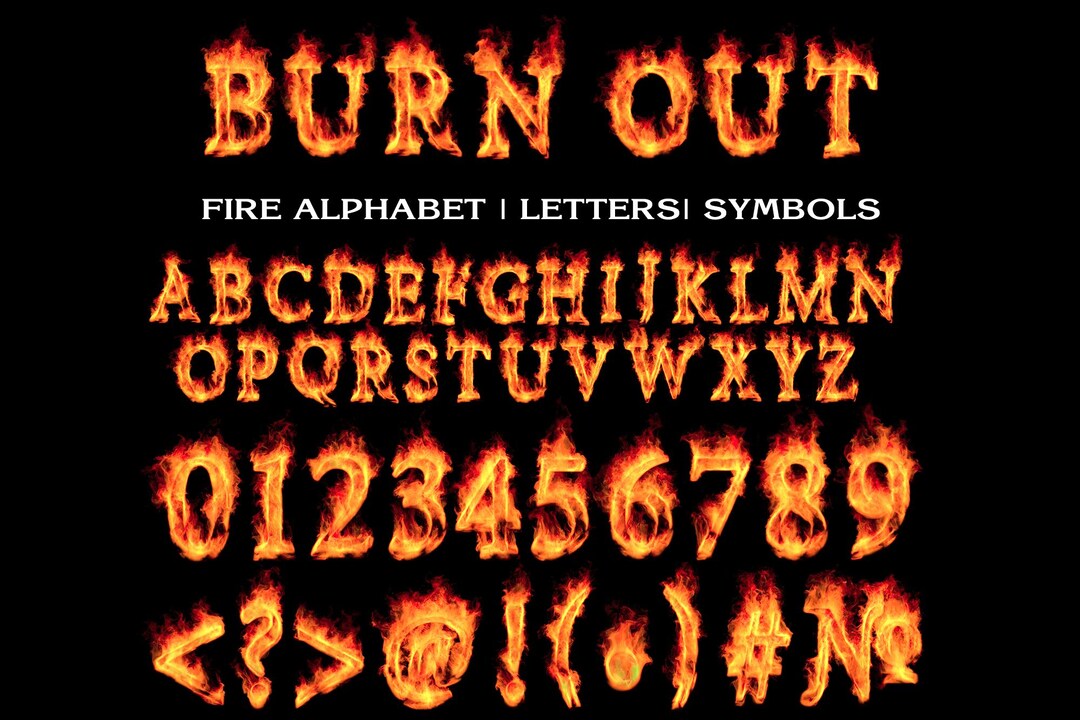 Fire Alphabet Letters and Numbers, Flaming Alphabet, Set of Letters in ...