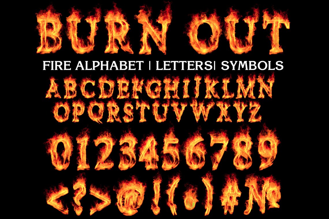 Fire Alphabet Letters and Numbers Flaming Alphabet Set of - Etsy