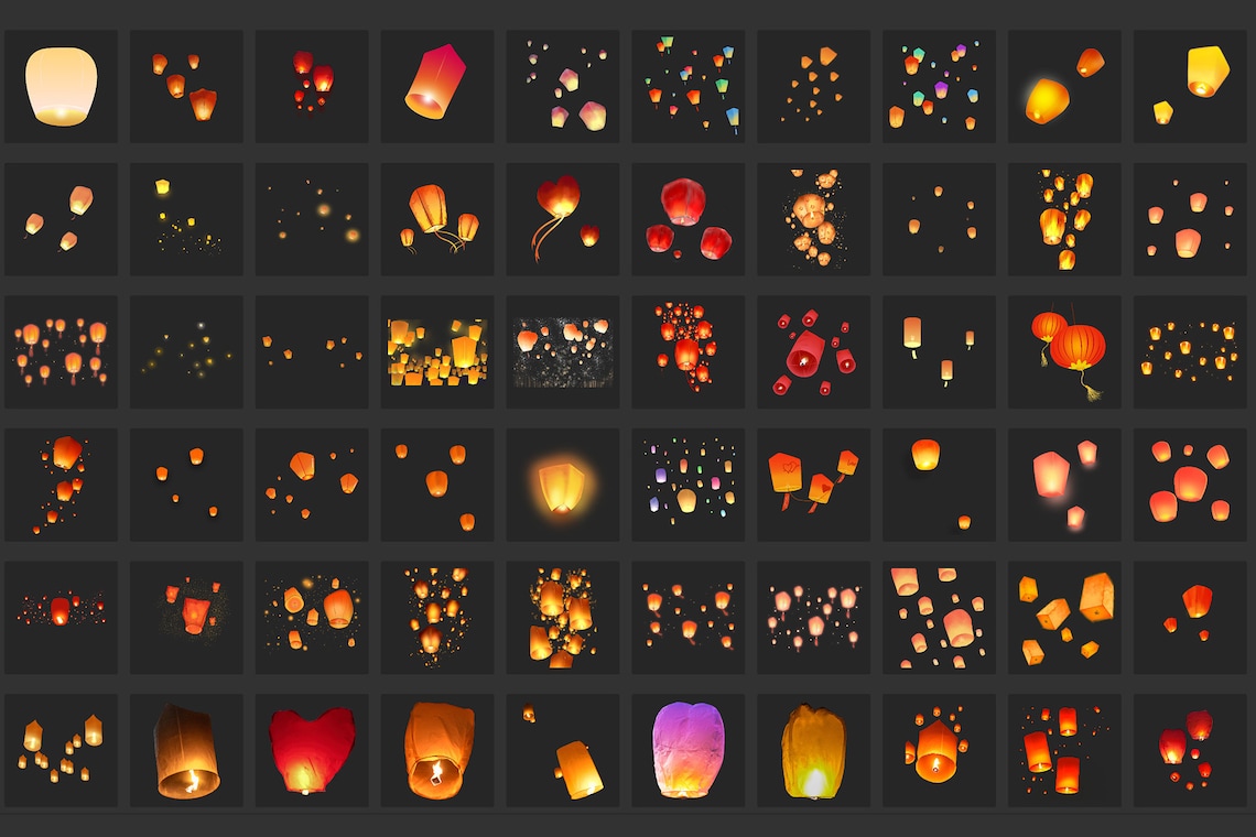 60 Sky Lanterns Overlays Sky Lanterns Festival Flying - Etsy