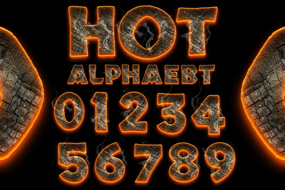 Fire Alphabet Letters and Numbers, Flaming Alphabet, Set of Letters in ...