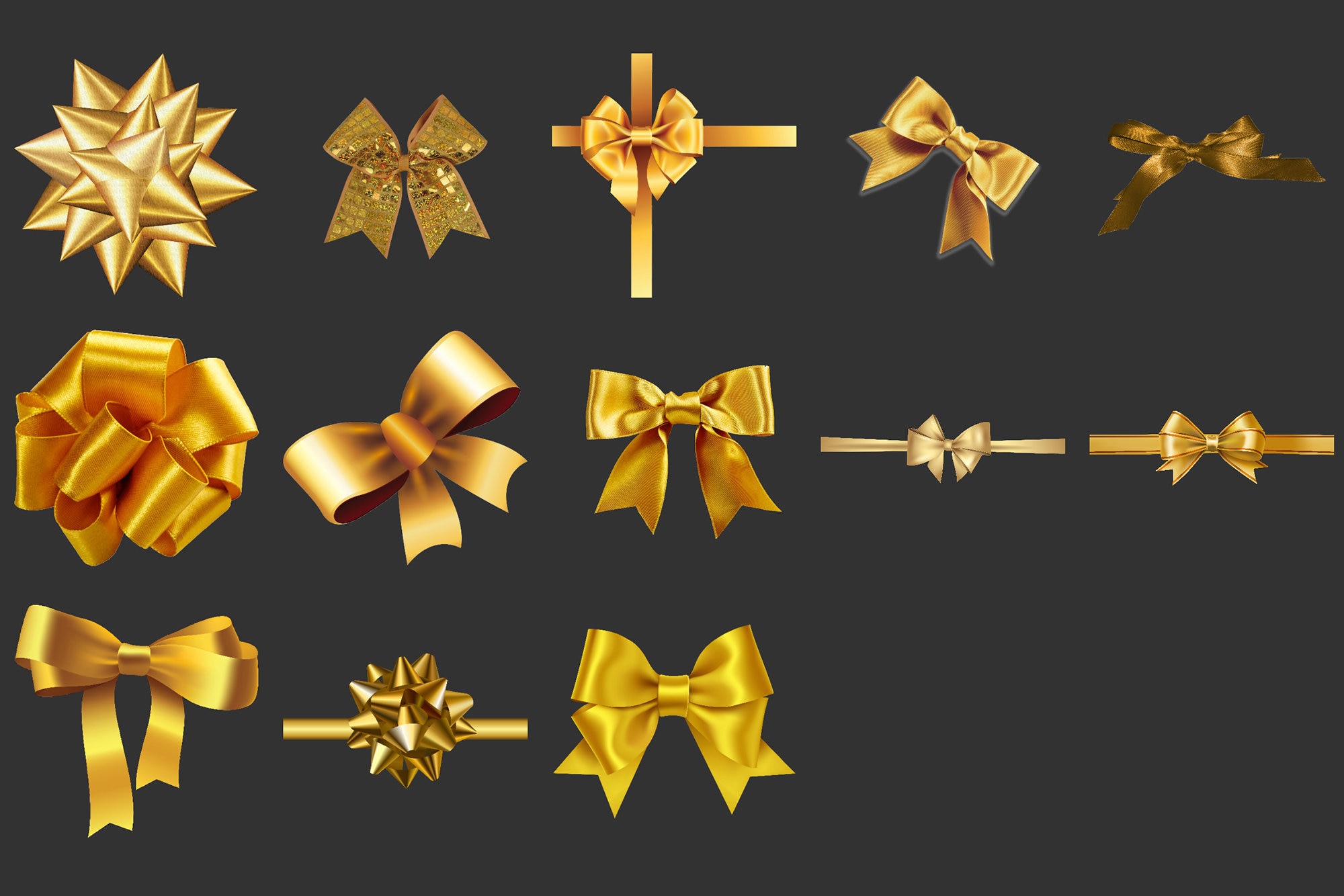 13 Gold Bow Clipart Christmas Ribbon Gift Ribbon Gold - Etsy