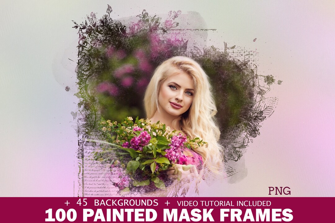 100 Painted Mask Frames, Photo Frame, Photoshop Overlay, Watercolor ...