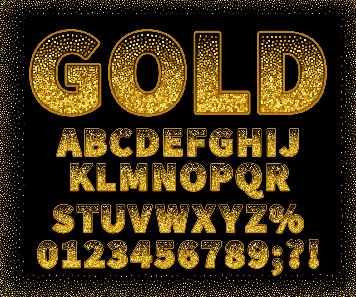 Gold letters with confetti Gold alphabet clipart Gold | Etsy