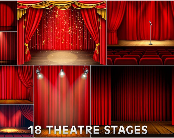 18 Theater Stage Backdrops, Red Curtains, Empty Spotlight Scenes, Opera ...