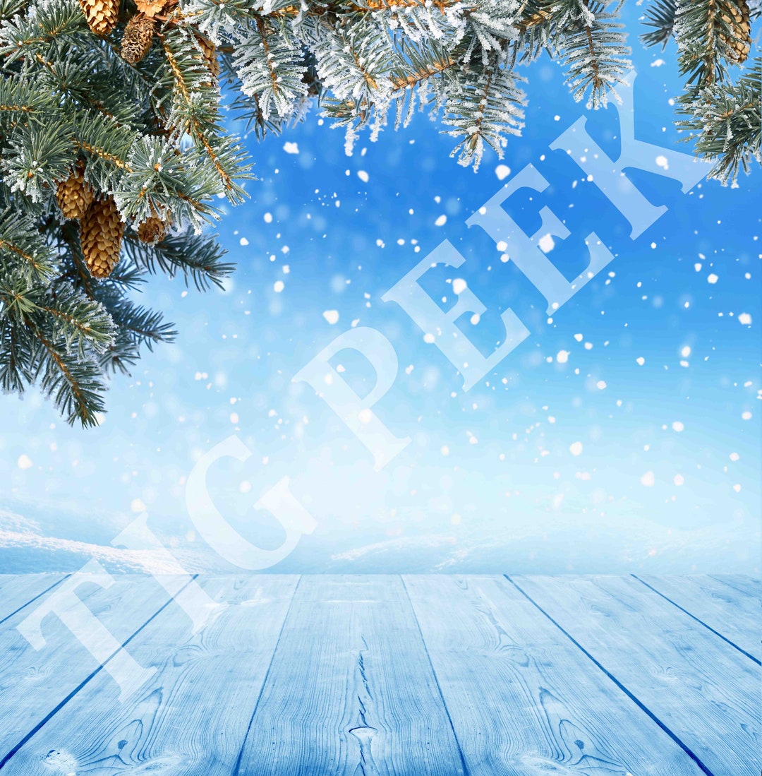 Christmas Winter Snow Scene Digital Backdrop, Fir Tree Branches, Real ...