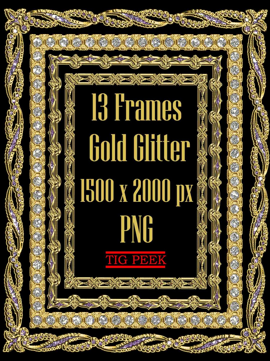 13 Gold Glitter Frames Clipart, Digital Glitter Frame, Golden Confetti ...