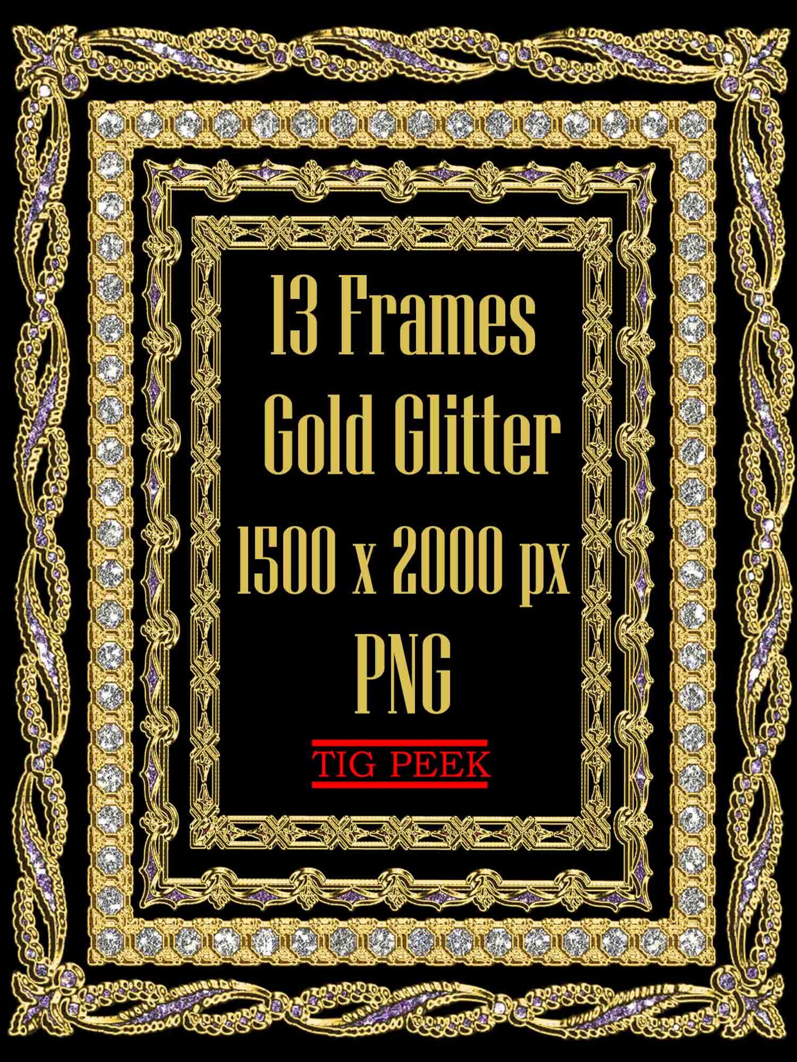 13 Gold glitter frames clipart digital glitter frame golden | Etsy