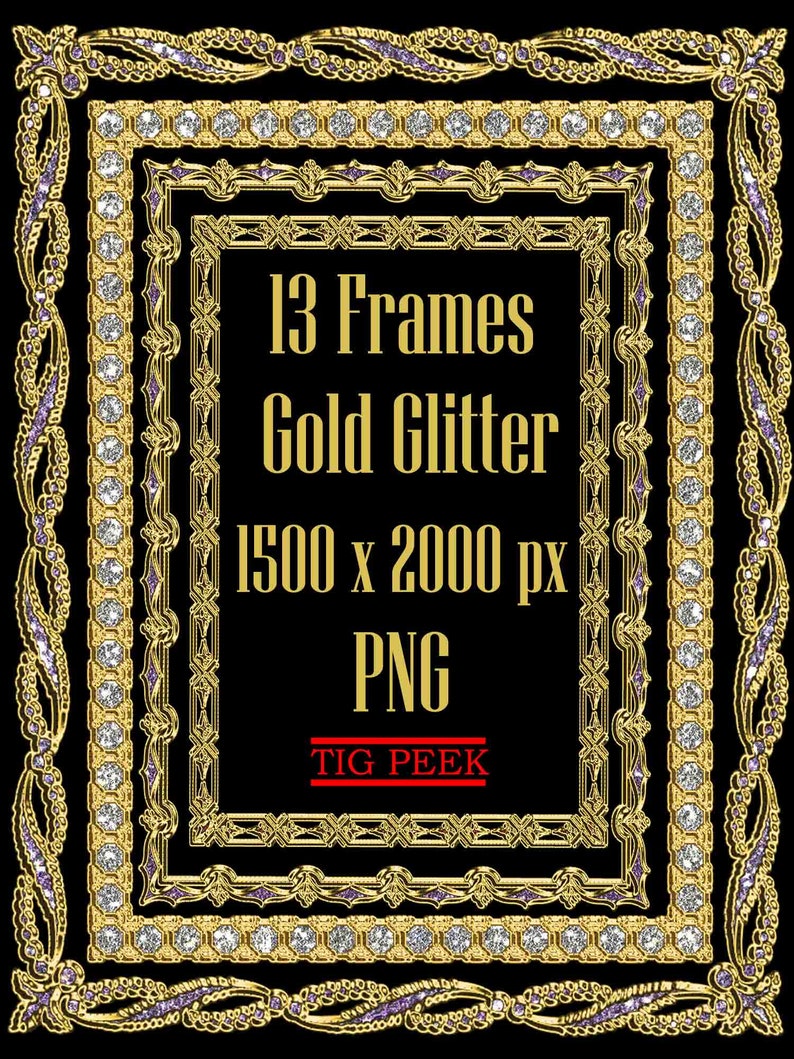 13 Gold glitter frames clipart digital glitter frame golden | Etsy