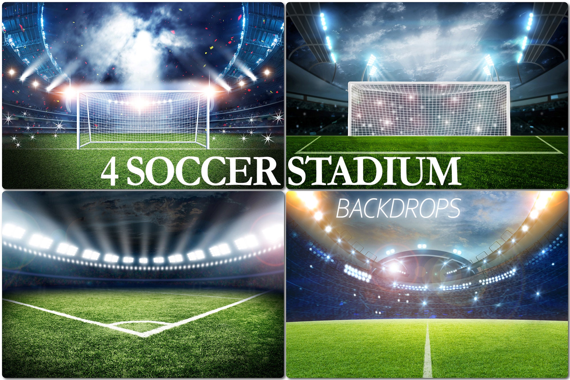 4 Soccer Stadium Backgrounds, Sports Empty Spotlight Arena, Stadium ...