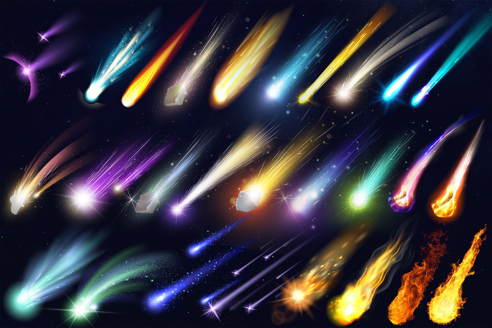 60 Meteorite Light Overlays: Galaxy Fireball Effects (PNG) - Etsy