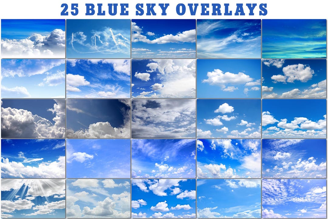 25 Blue Sky Cloud Overlays, Photography Skies, Photo Overlays, White ...