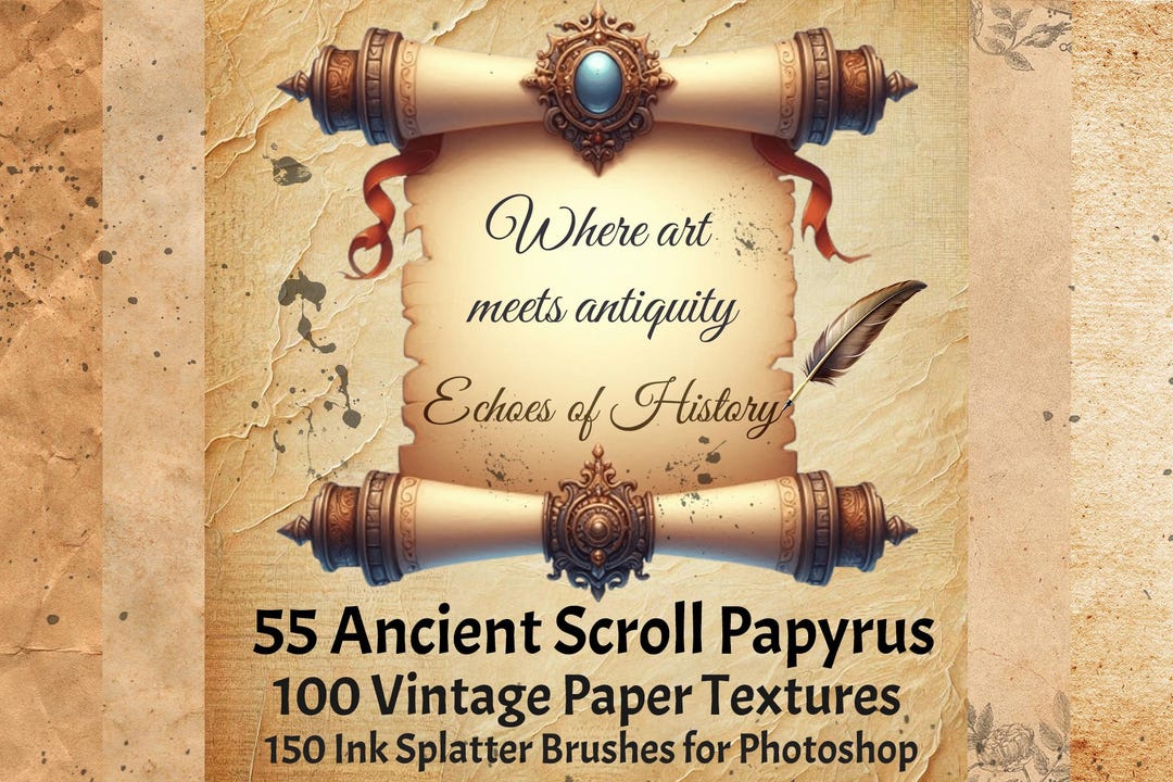 Ancient Scroll Papyrus, Vintage Paper Textures, Ink Splatter Brushes ...